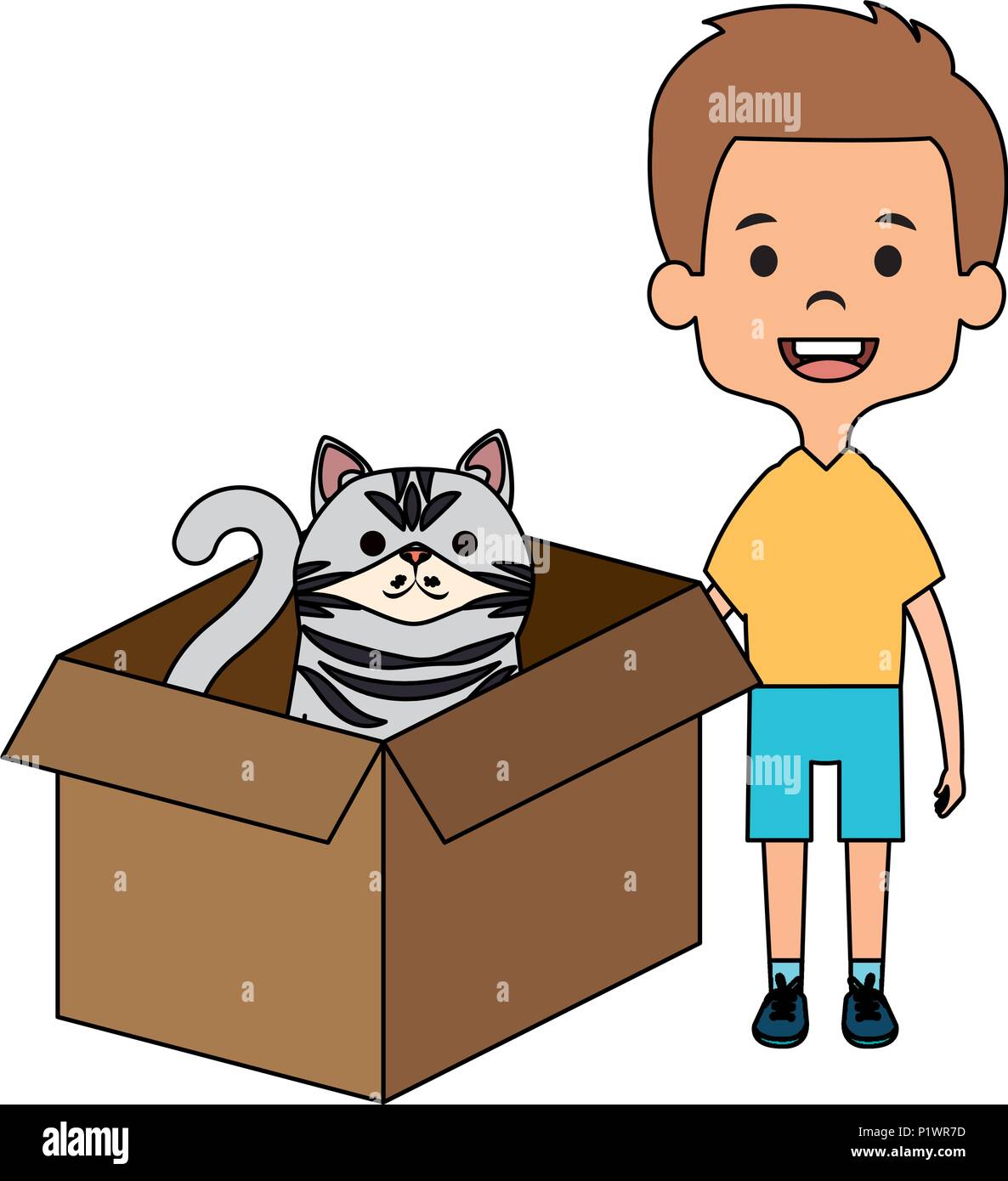 little boy with cute cat vector illustration design Stock Vector Image ...