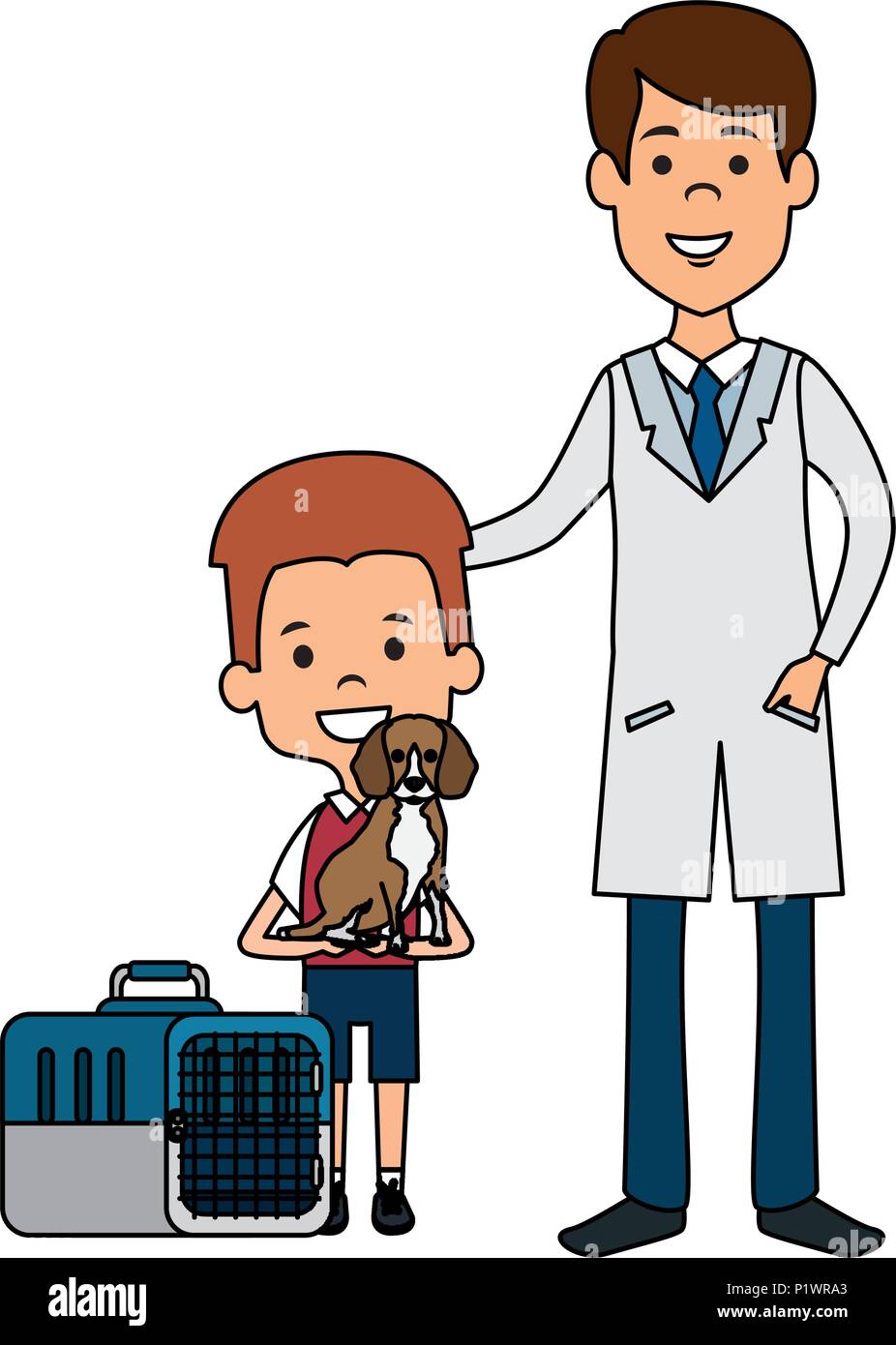 little boy with cute dog and veterinary vector illustration design ...