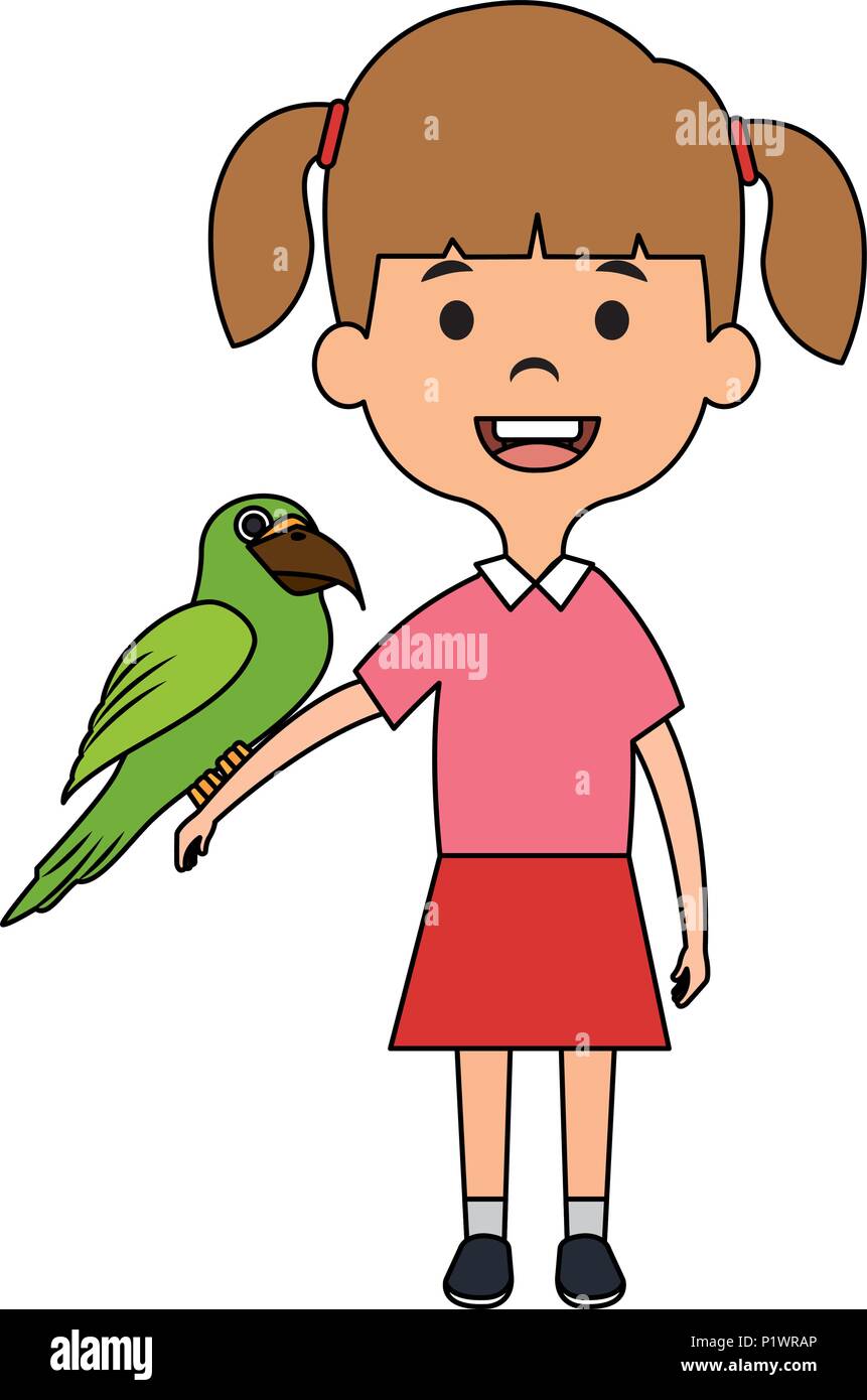 little girl with cute parrot vector illustration design Stock Vector ...