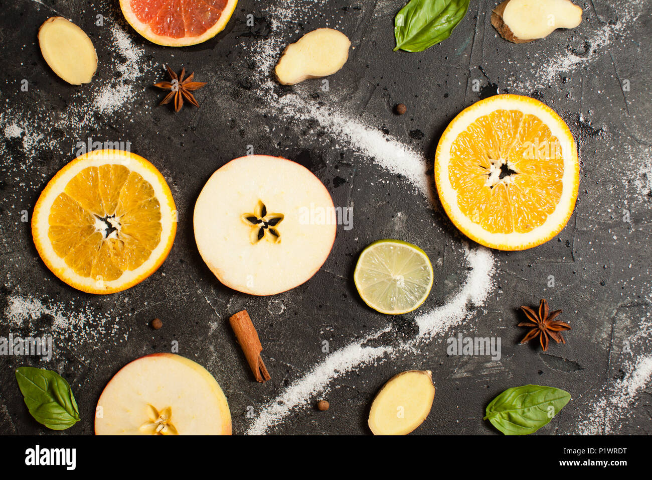 fruit pattern of fresh orange and apple slices Stock Photo - Alamy