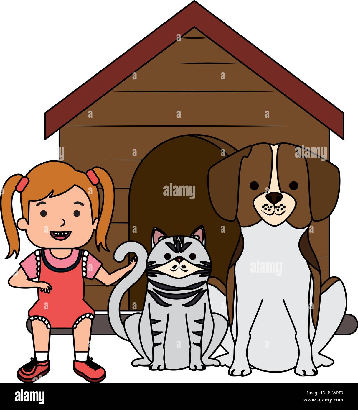 little girl with cute dog and cat Stock Vector Image & Art - Alamy