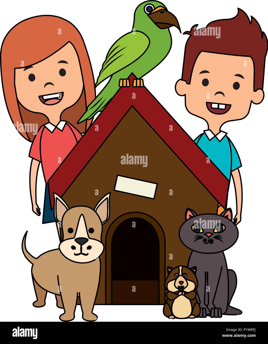 little kids with cute pets Stock Vector Image & Art - Alamy