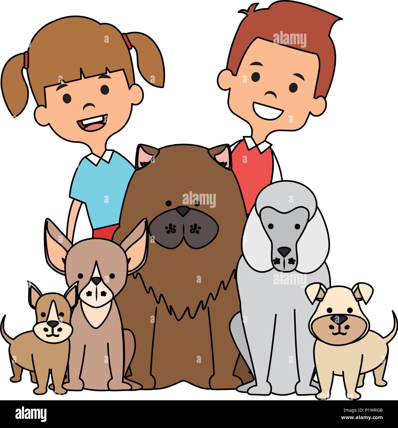 little kids with cute dogs Stock Vector Image & Art - Alamy
