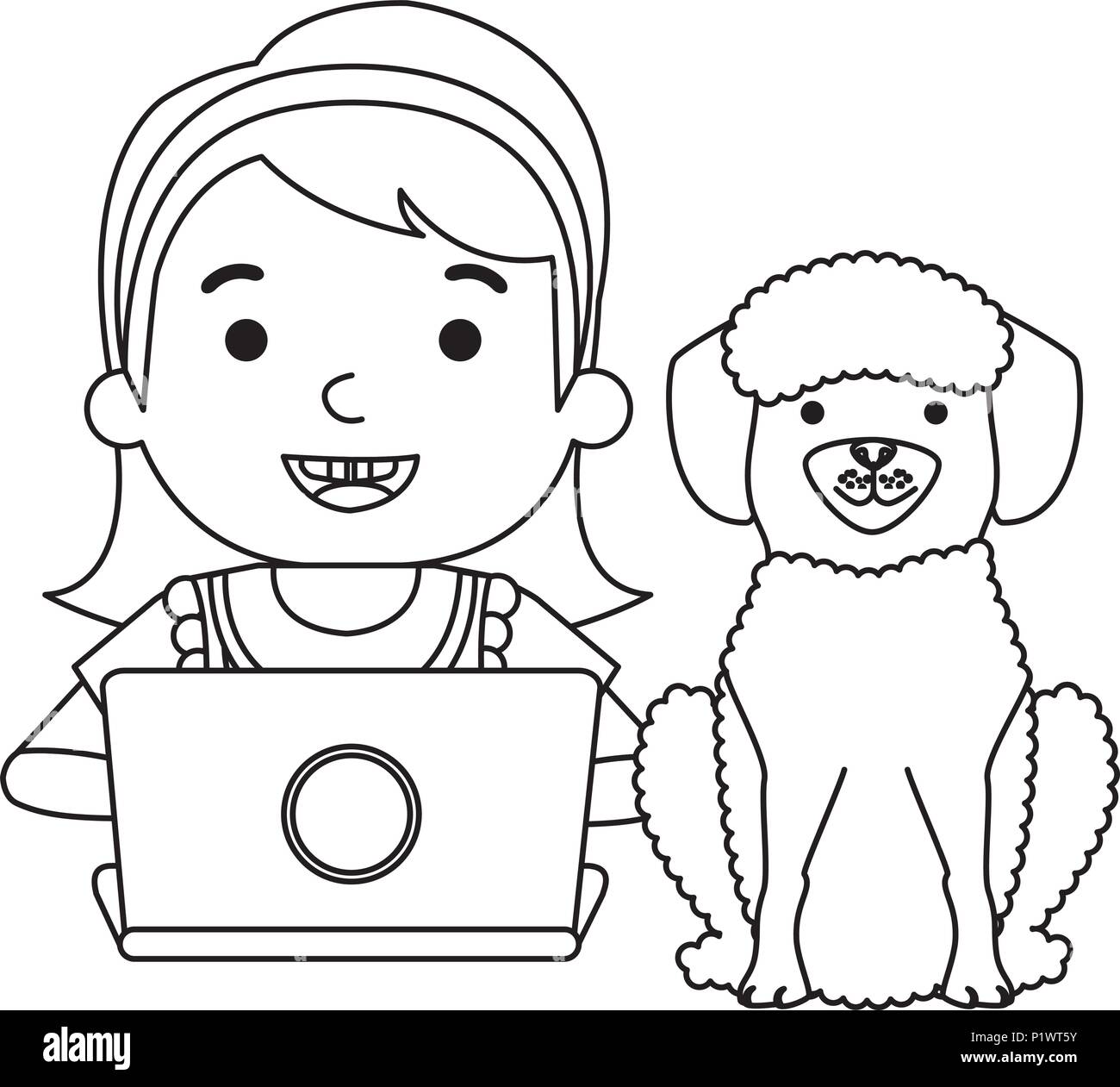 girl with laptop and cute dog Stock Vector Image & Art - Alamy