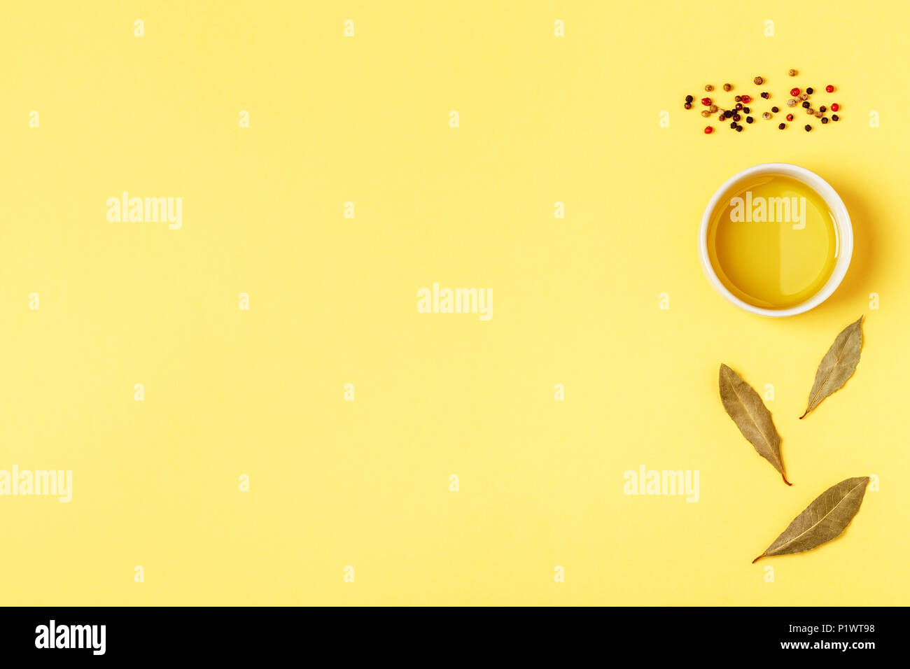 Flat lay pastel tone background. Ingredients for cooking on a yellow ...