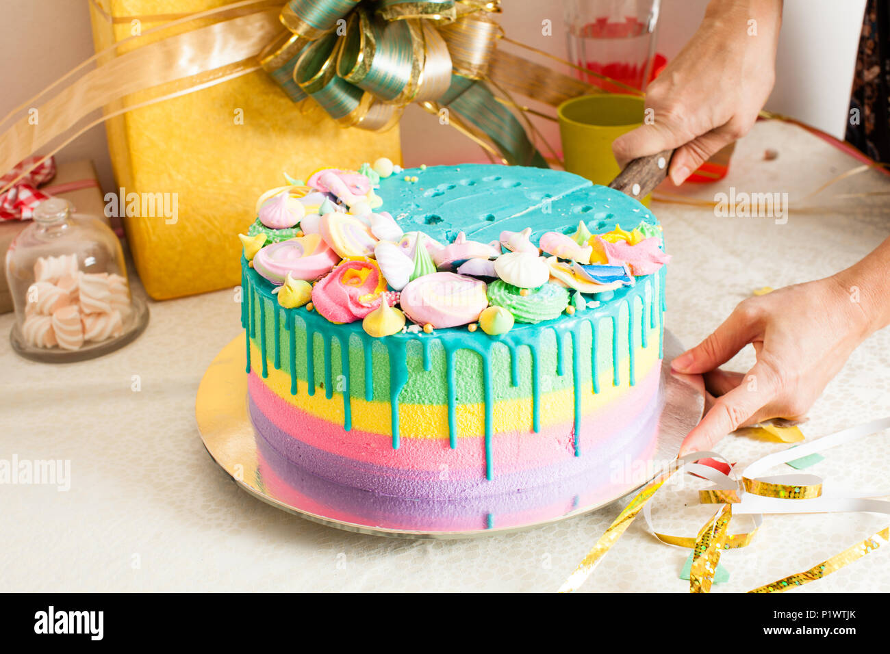 Celebration colorful cake for kids party Stock Photo - Alamy