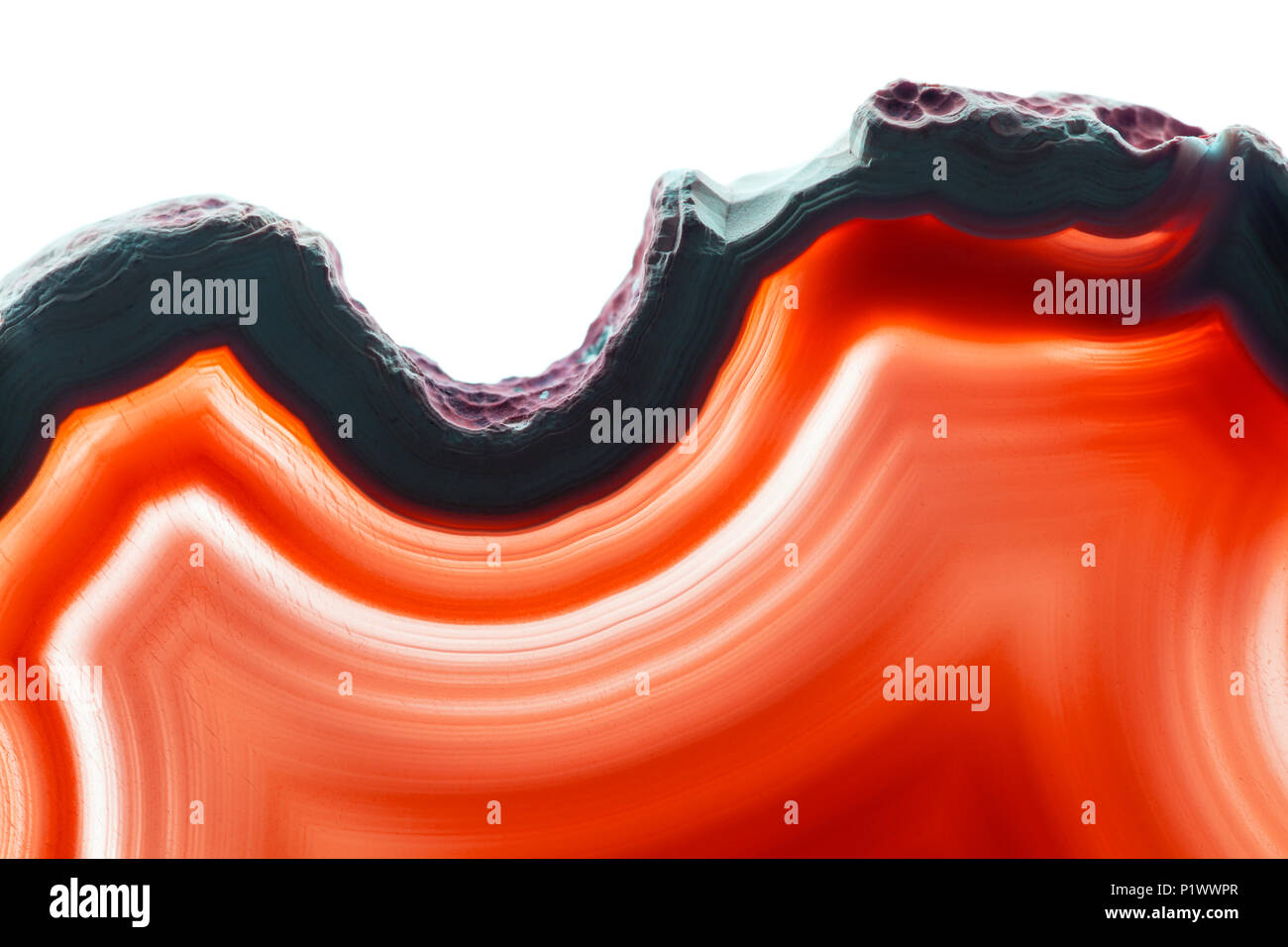 Abstract background, red agate slice mineral isolated on white ...