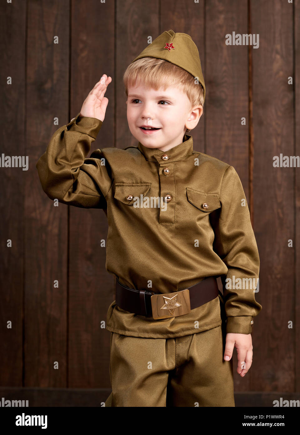 children are dressed as soldier in retro military uniforms Stock Photo ...
