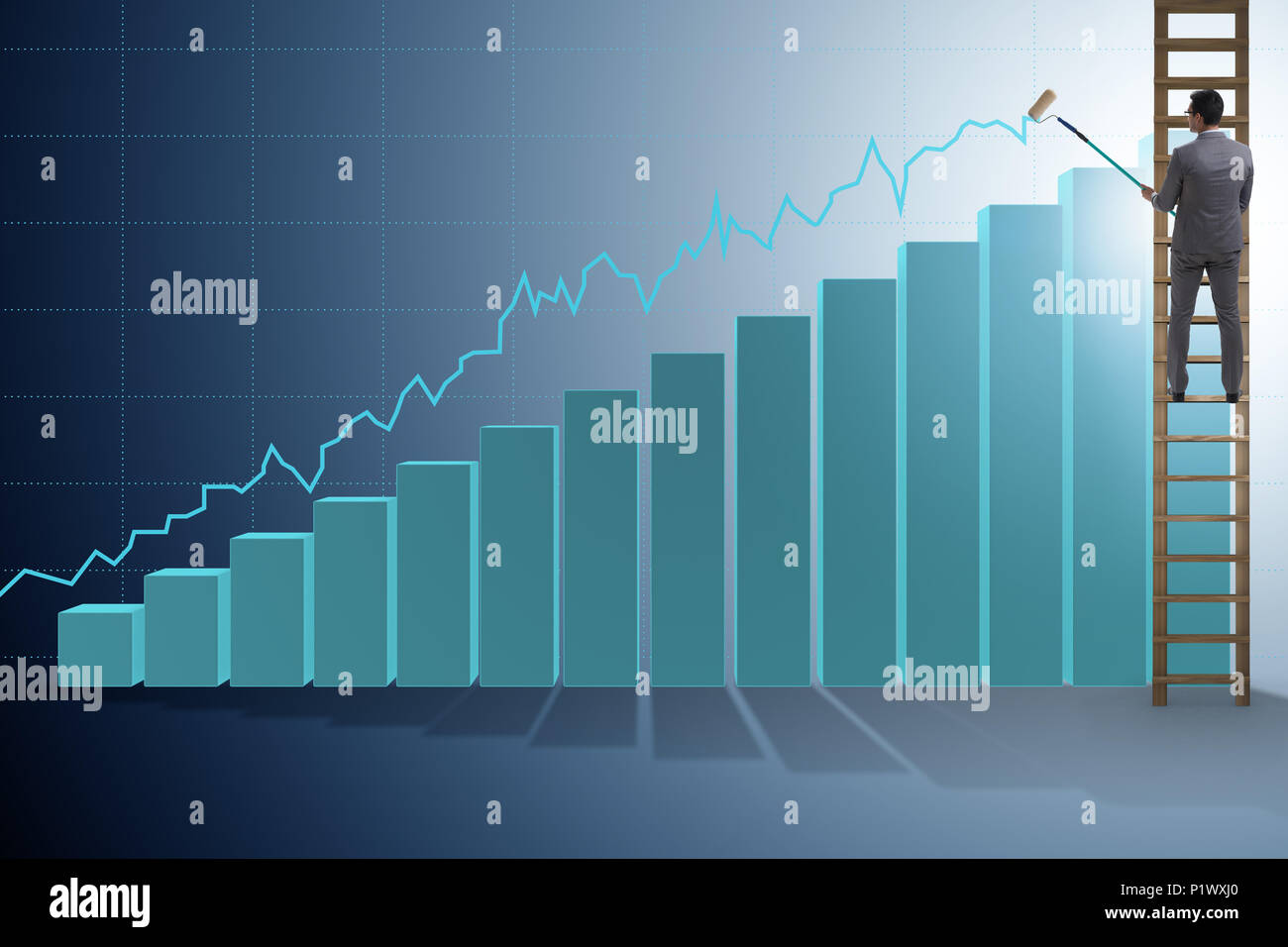 Businessman climbing towards growth in statistics Stock Photo - Alamy