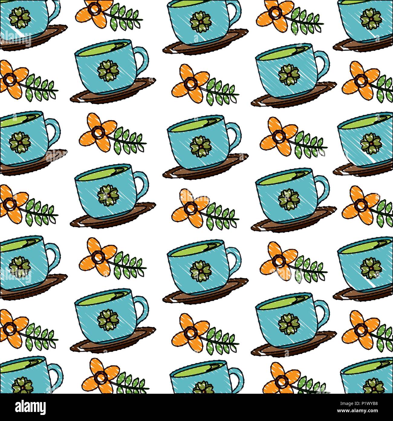 delicious tea cup with dish and flower pattern Stock Vector Image & Art ...