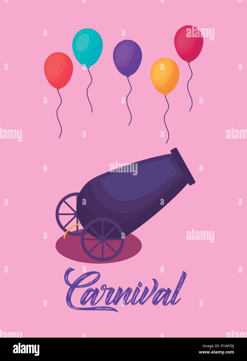 Carnival design with colorful balloons and canon icon over pink ...