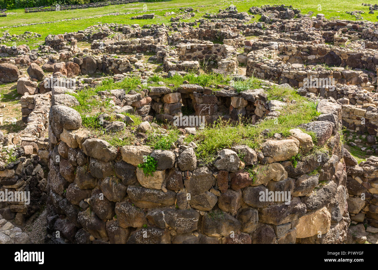 Nuraghe "Su Nuraxi" in Barumini, Sardinia, Italy. View of archeological ...