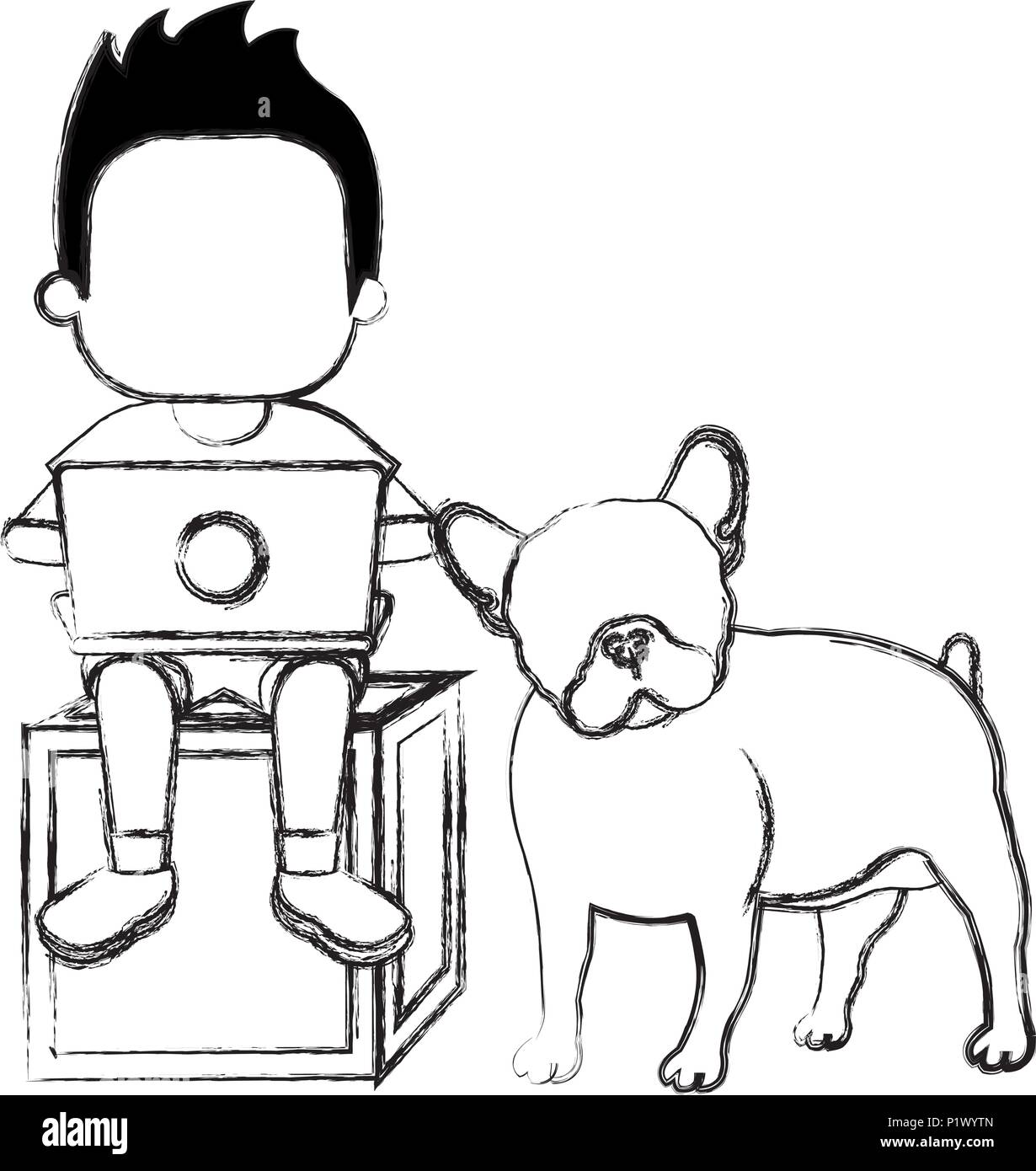 boy with laptop and cute dog Stock Vector Image & Art - Alamy