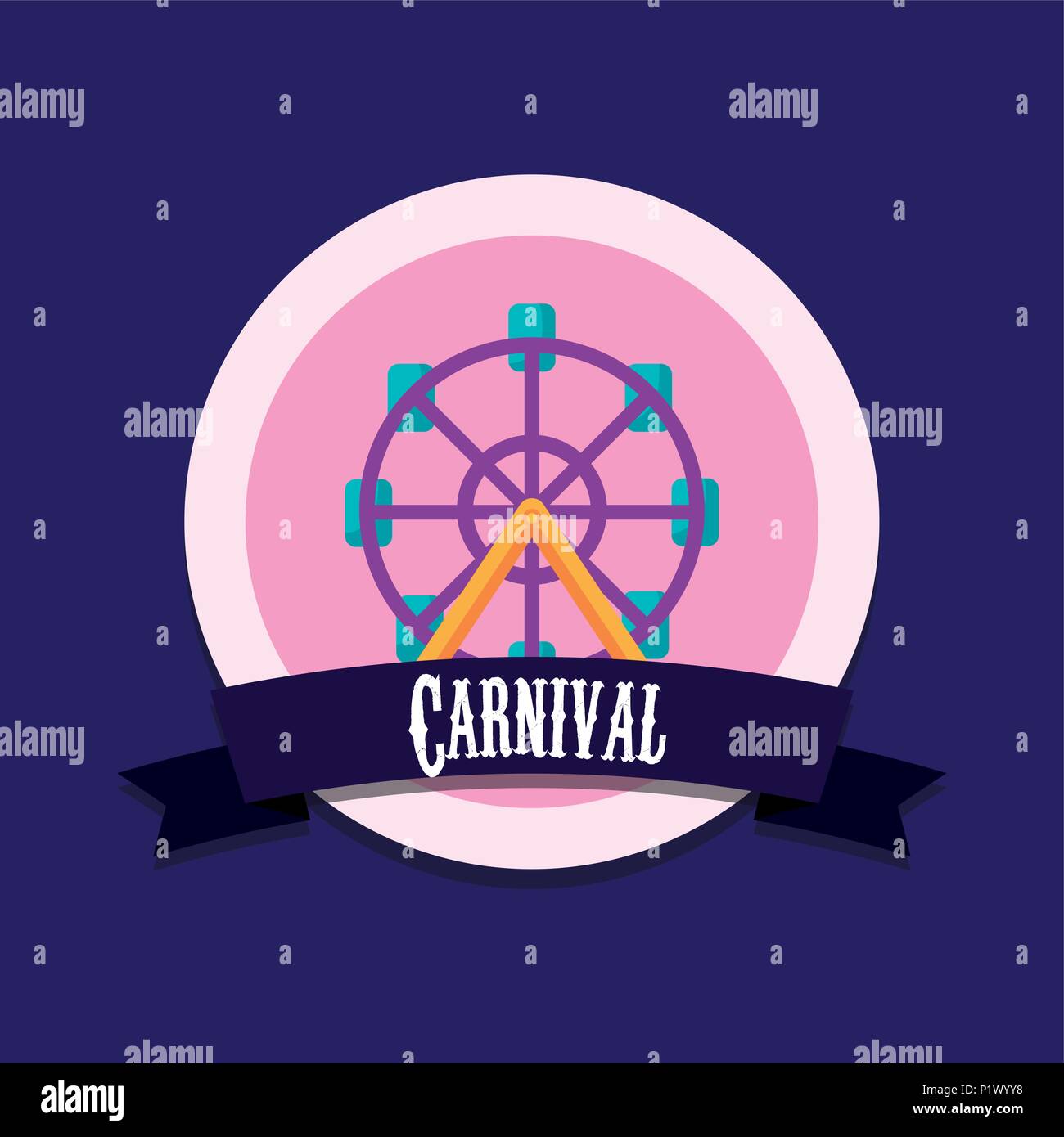emblem of carnival concept with ferris wheel icon over purple ...
