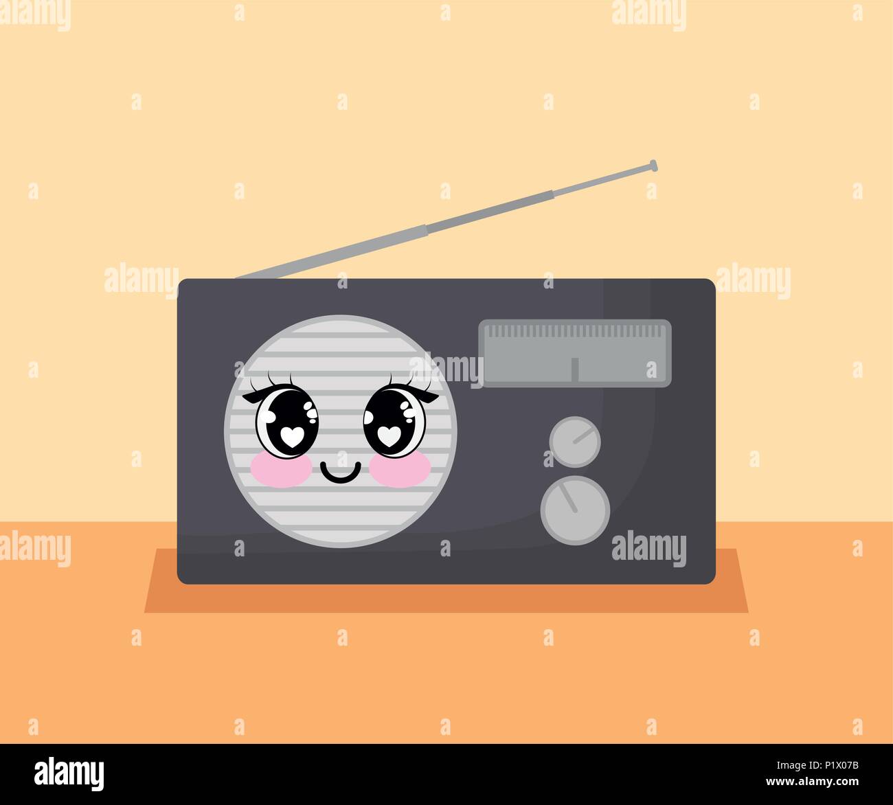 kawaii radio icon over orange background, colorful design. vector ...