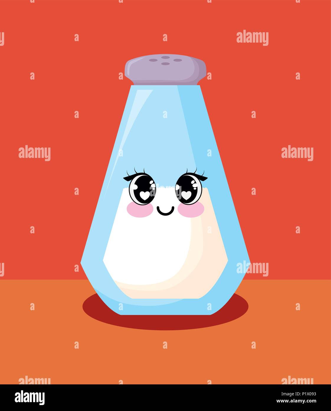 kawaii salt bottle over orange background, colorful design. vector ...