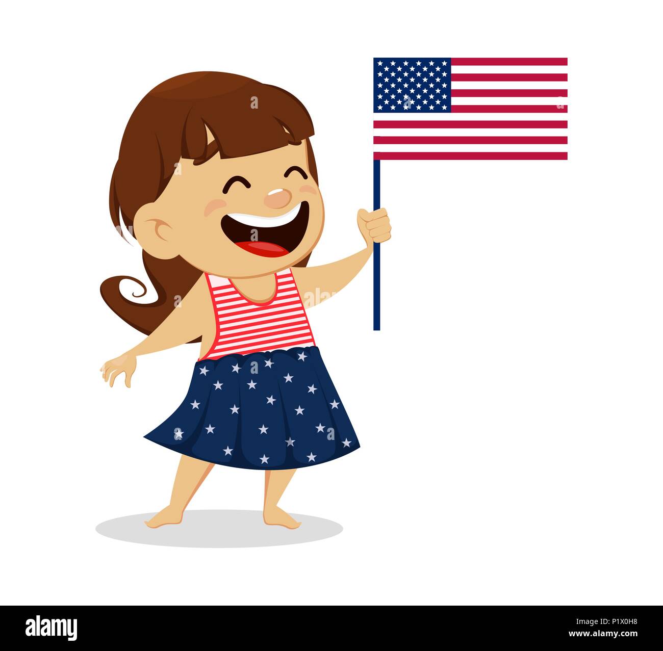 Happy Independence Day greeting card. Patriotic smiling girl holding ...