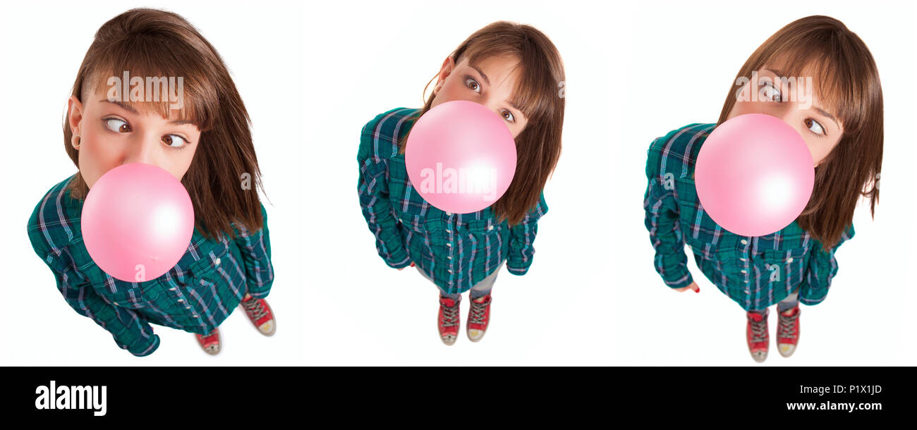 Teenager girl chewing bubble gum Cut Out Stock Images & Pictures - Alamy
