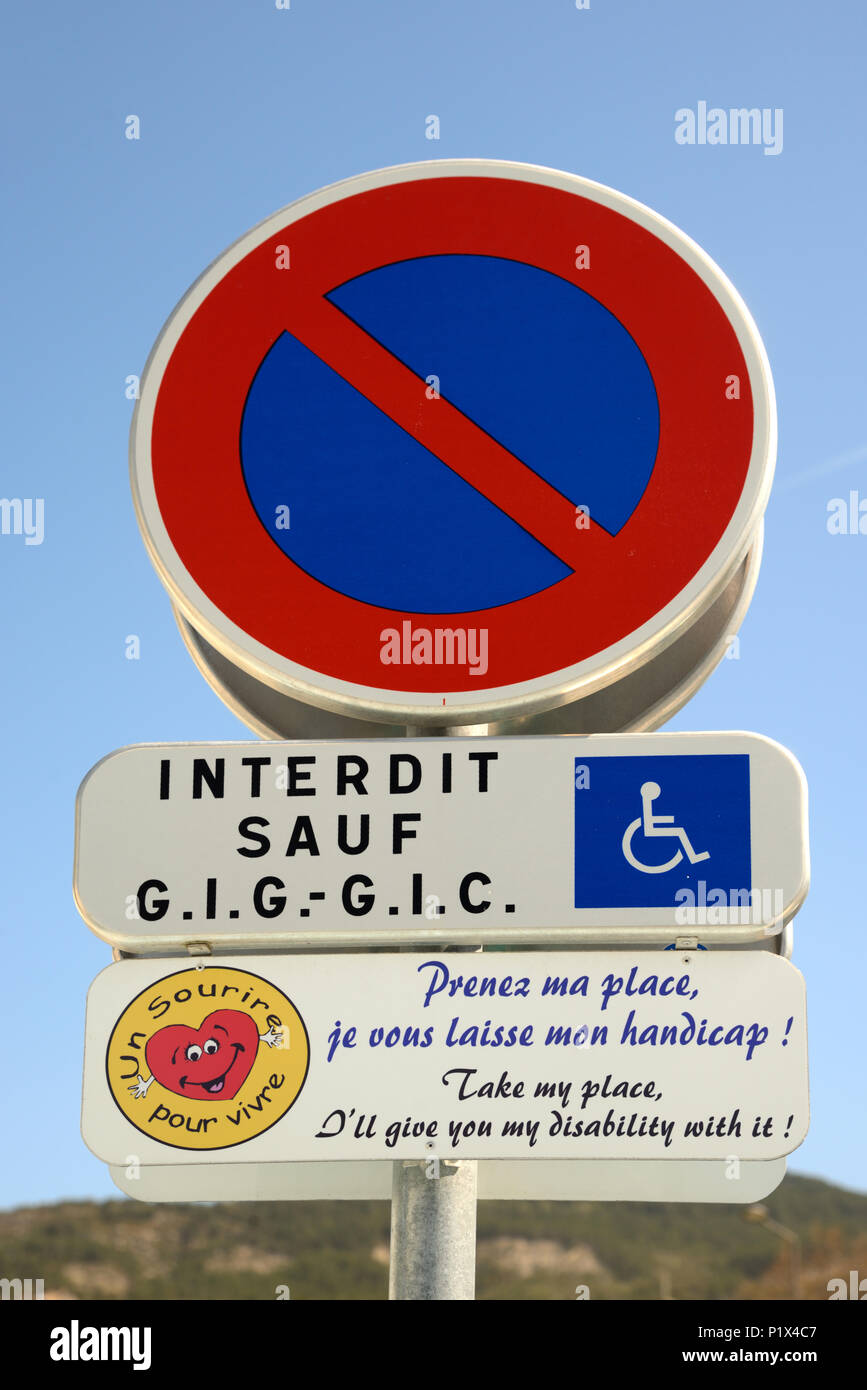 Bilingual French and English Disability Parking Sign France. No Parking ...
