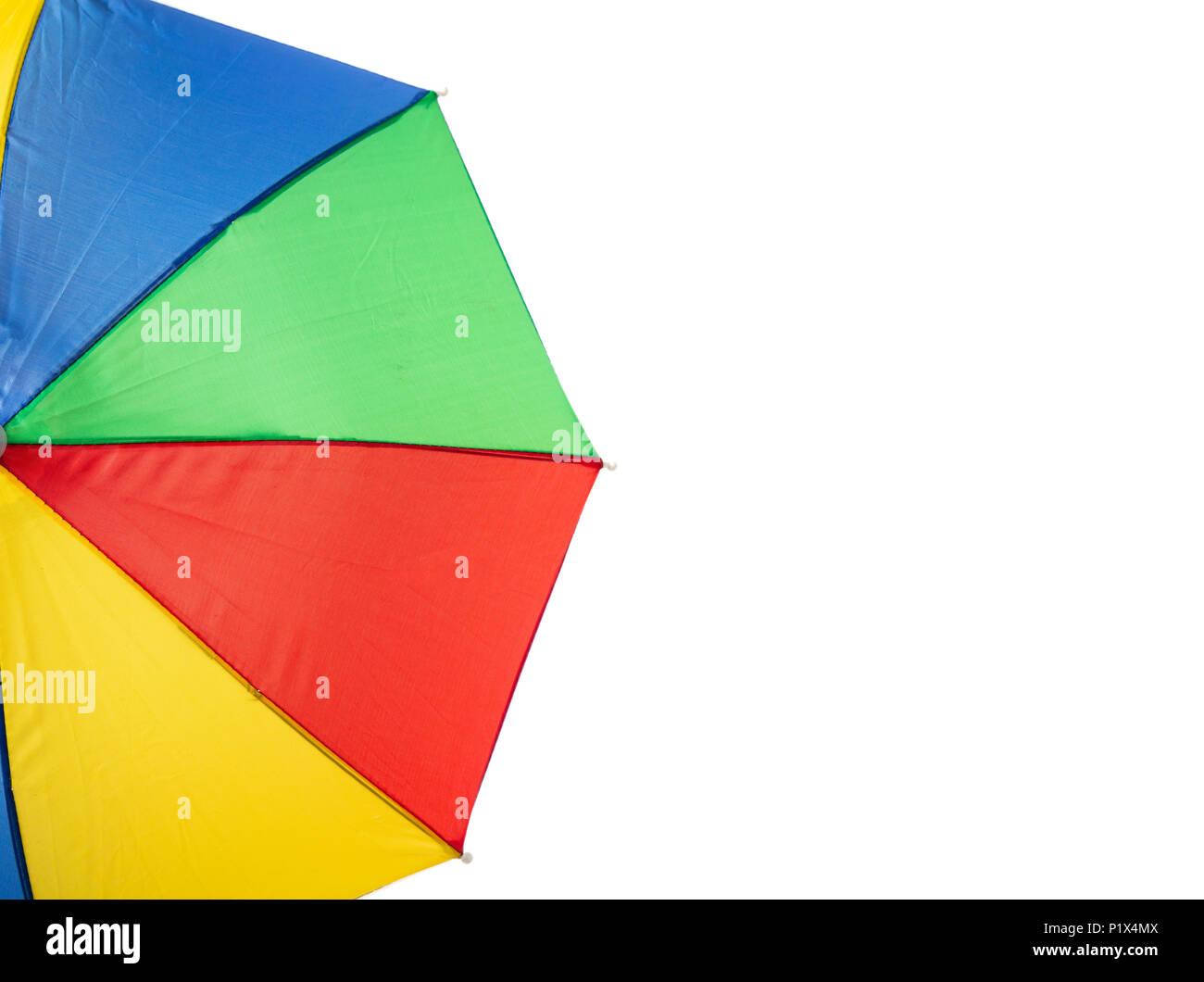Summer vacation concept. Beach umbrella multicolour, copy space on a ...