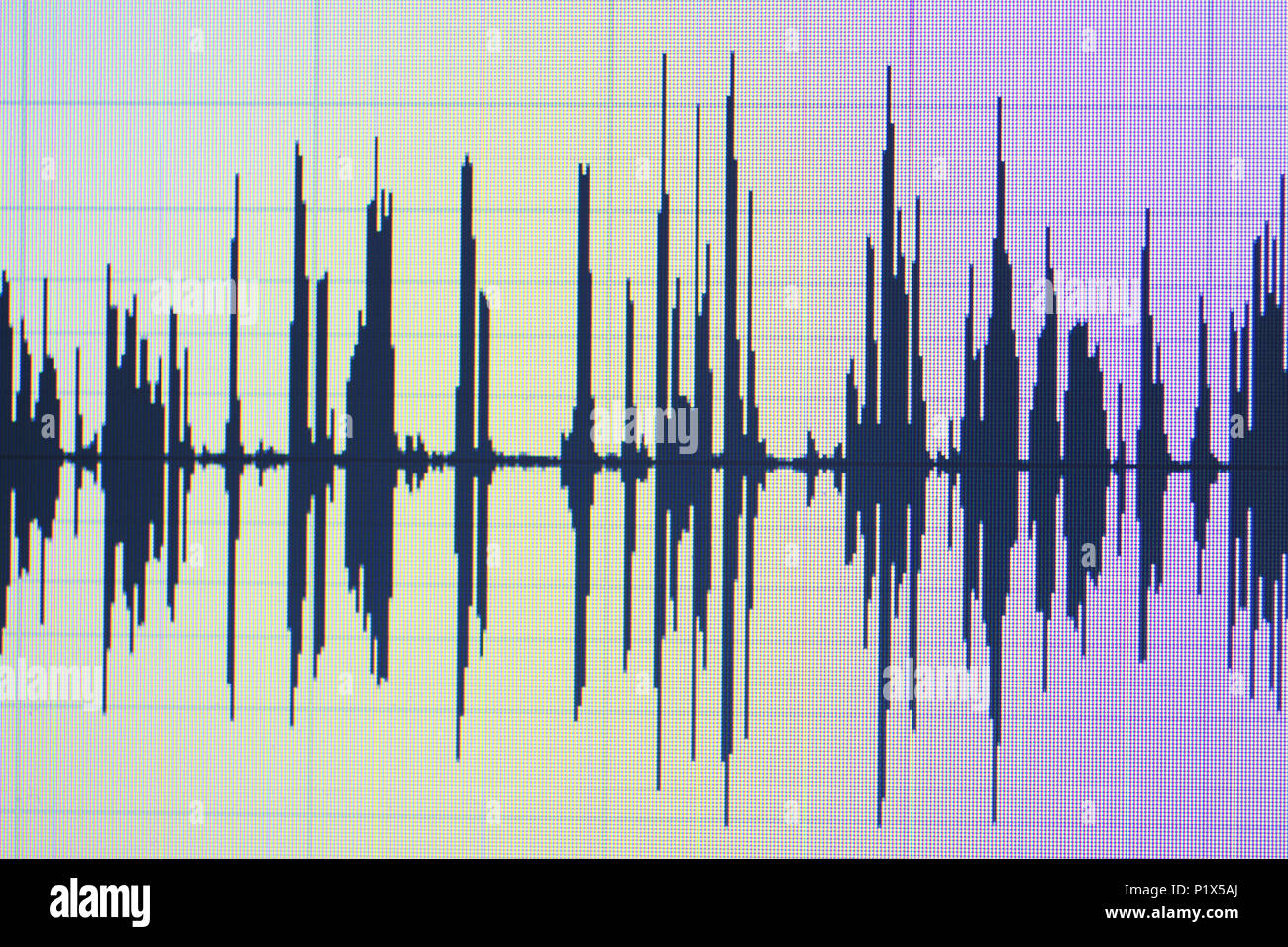 Audio sound wave studio editing computer program screen showings sounds ...