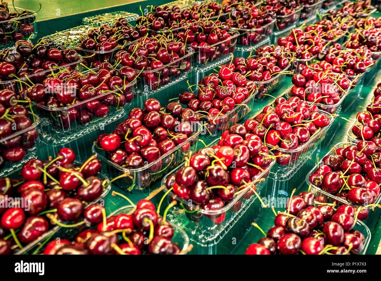 Punnets of cherries for sale Stock Photo - Alamy