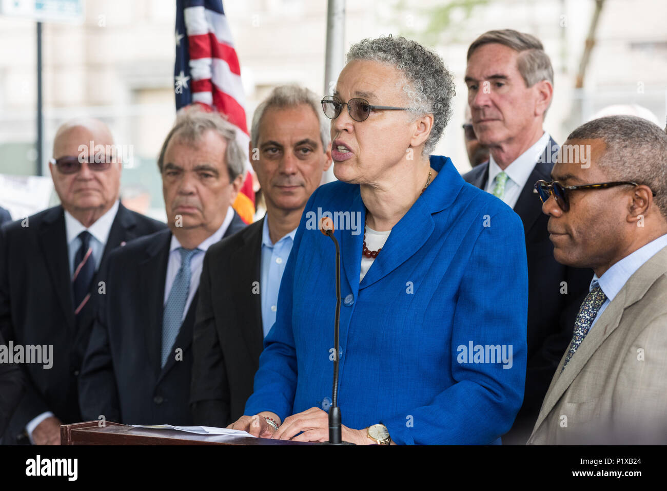 Cook County Board President Toni Preckwinkle speaking at the ...