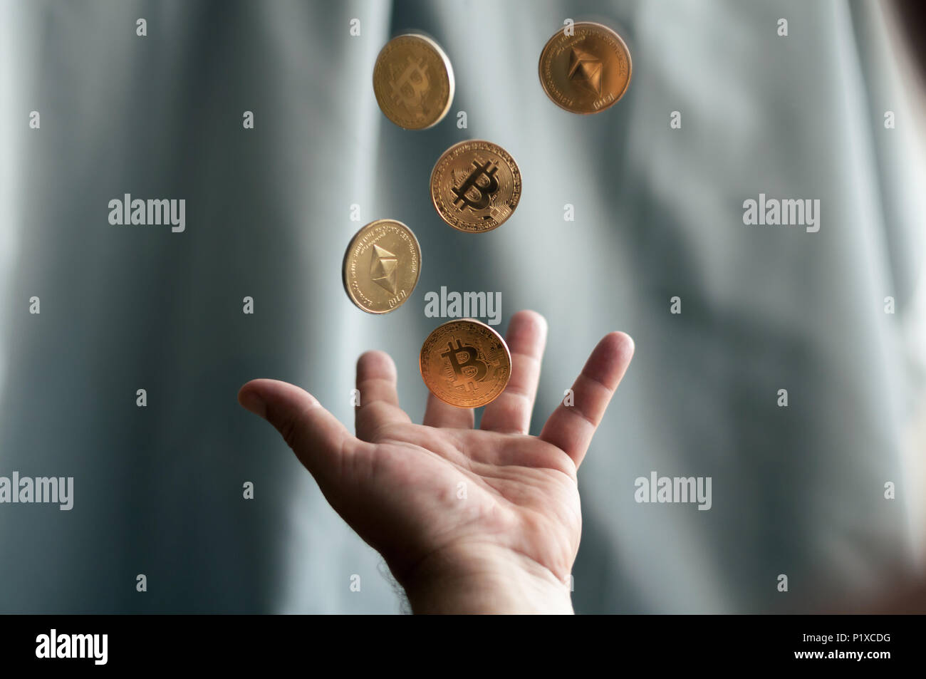 Golden coins falling flying hi-res stock photography and images - Alamy