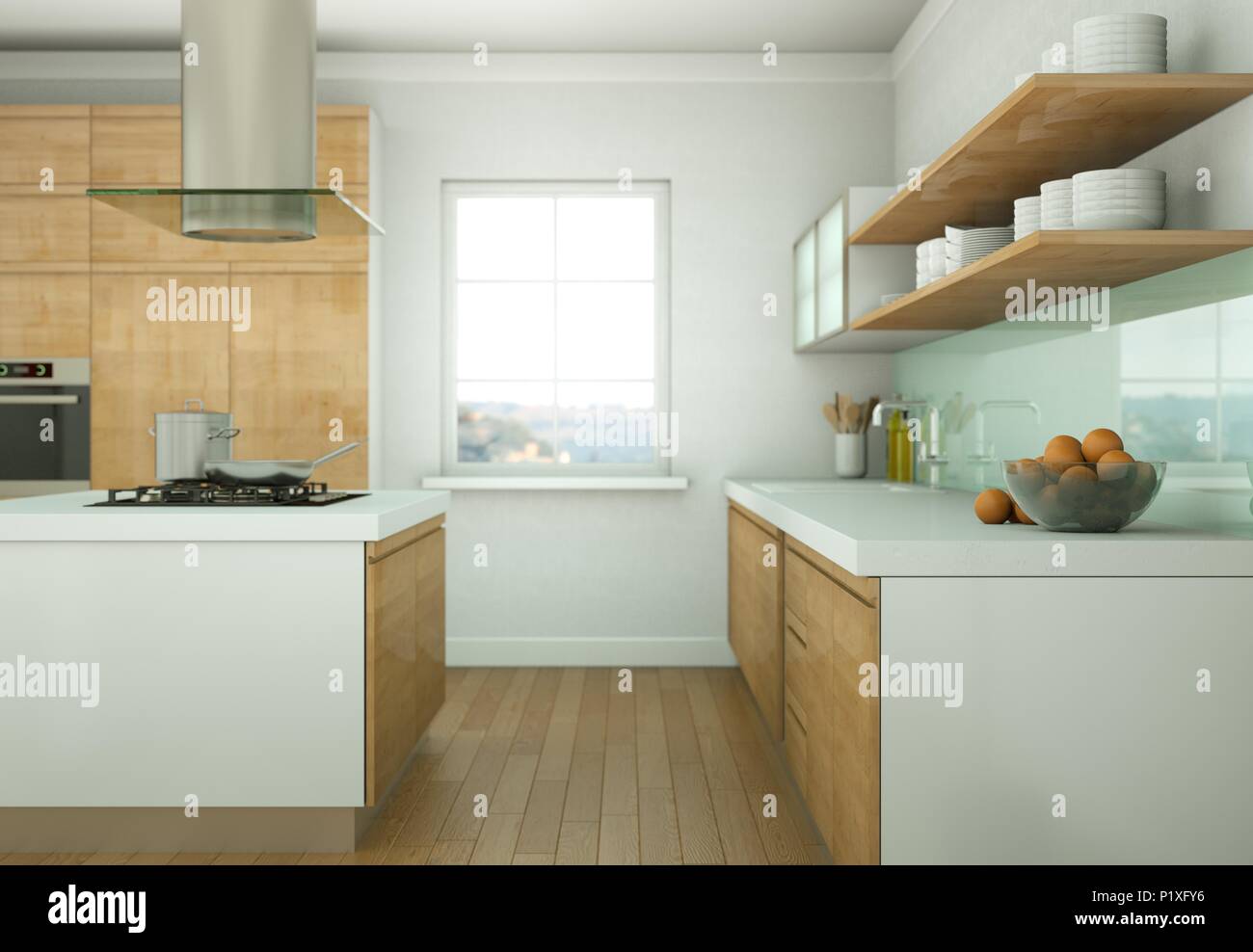 Wooden modern kitchen in a flat with beautiful design Stock Photo - Alamy