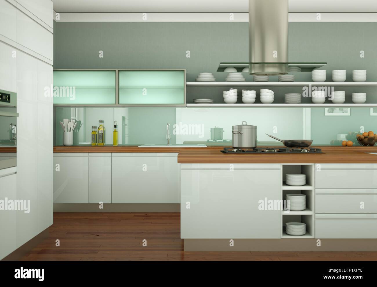 White modern kitchen in a flat with beautiful design Stock Photo - Alamy