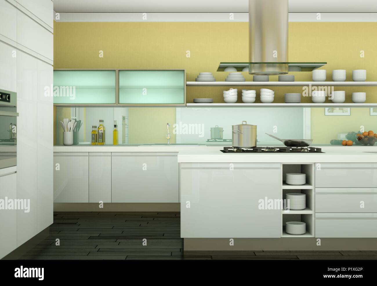 White modern kitchen in a flat with beautiful design Stock Photo - Alamy