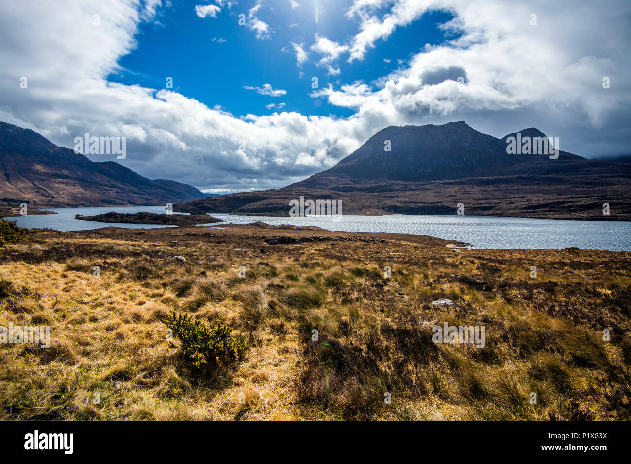 Panoramic view of Sgorr Tuath peak and Loch Lurgainn in the Highlands ...