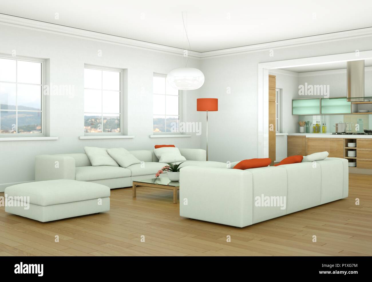 Modern bright living room interior design with sofas Stock Photo - Alamy