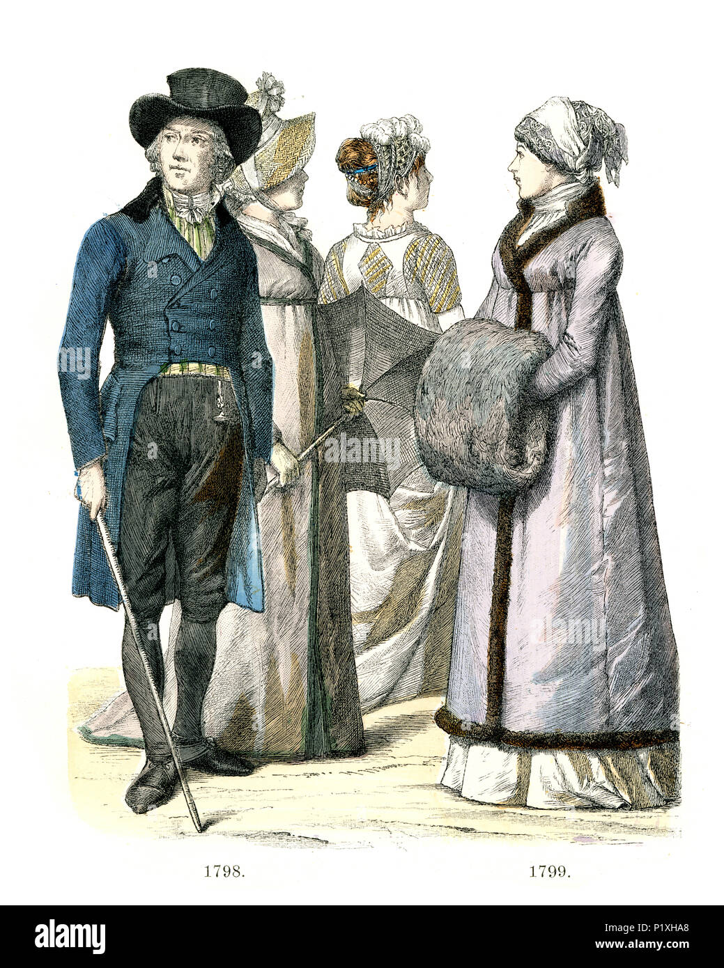 Vintage Engraving Of History Of Fashion Costumes Of Germany Late 18th