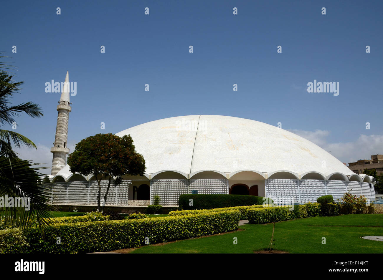 Masjid Tooba or Round Mosque with marble dome and pointed Turkish style ...