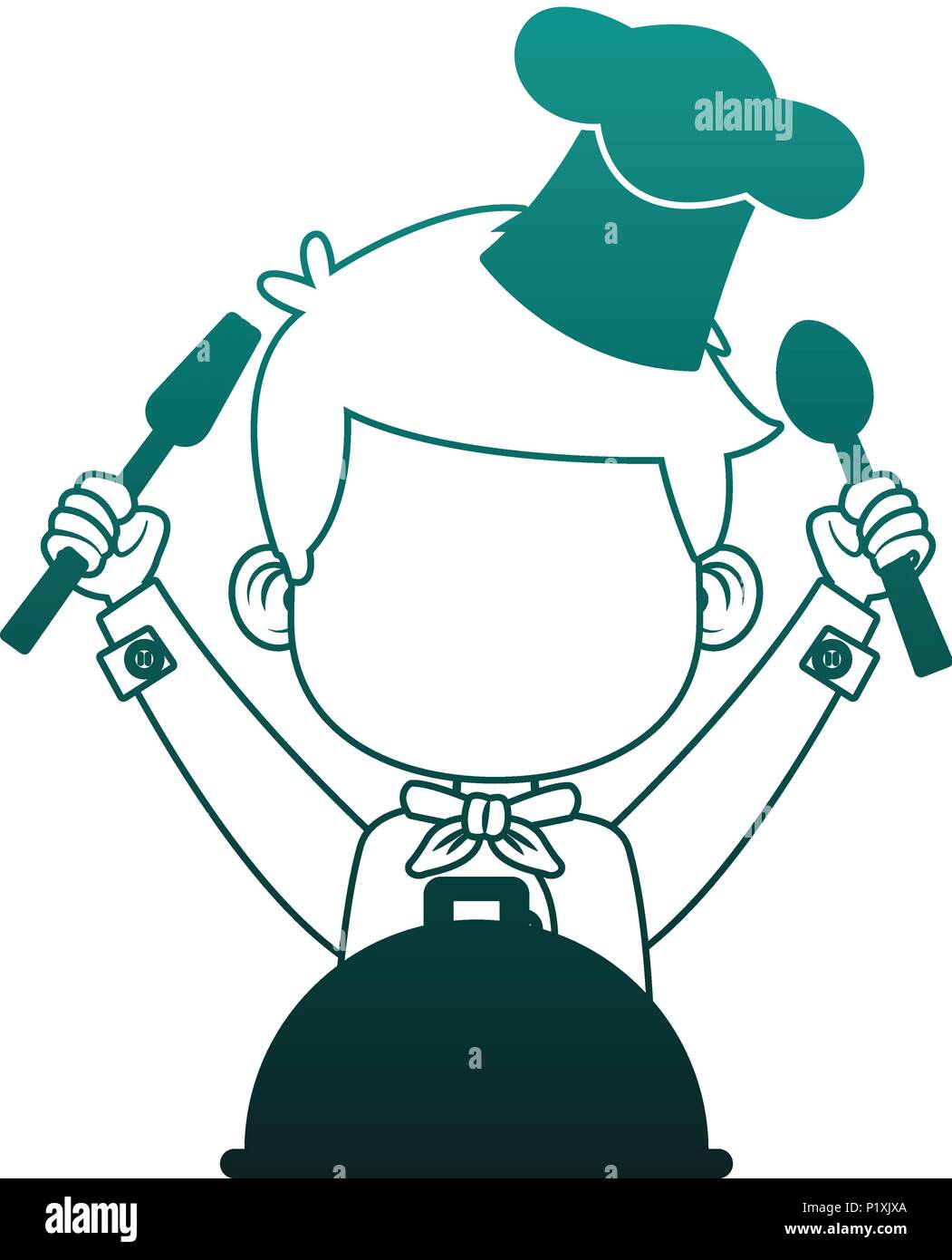 Cute chef boy cartoon blue lines Stock Vector Image & Art - Alamy