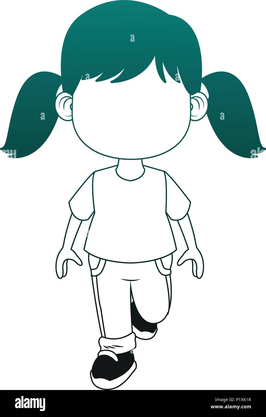 Beautiful and happy girl cartoon blue lines Stock Vector Image & Art ...