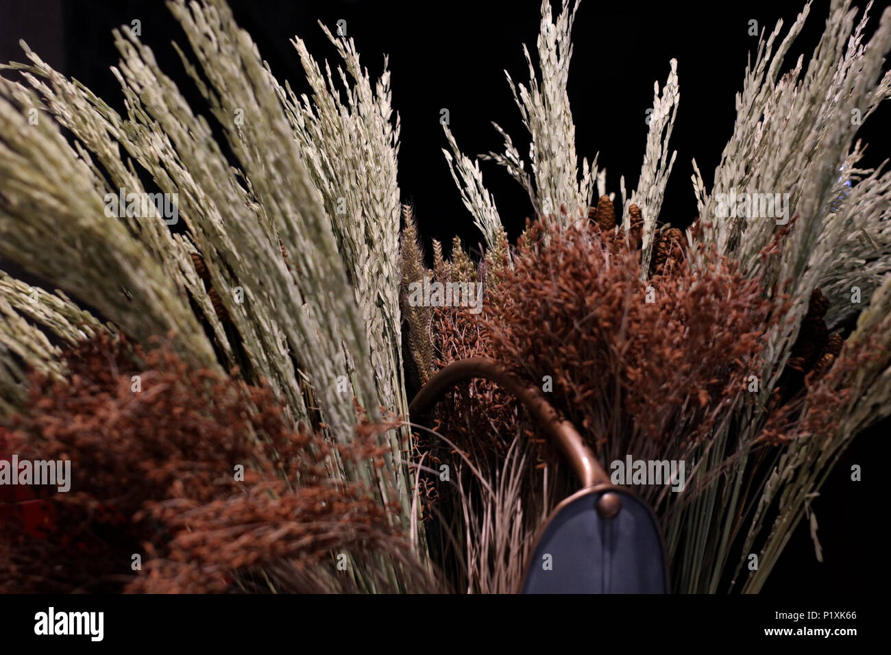 dry flowers and dry rice bouquet in flowerpot on black background Stock ...