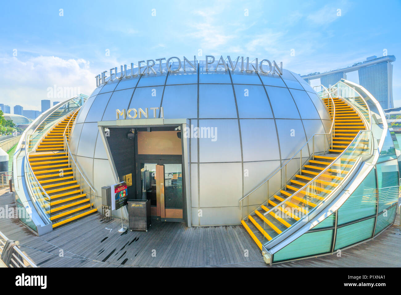Singapore - April 28, 2018: The Fullerton Pavilion, a glass dome ...