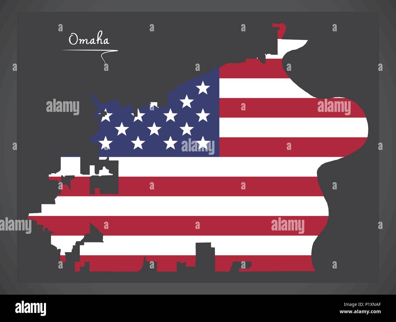 Omaha Nebraska map with American national flag illustration Stock ...