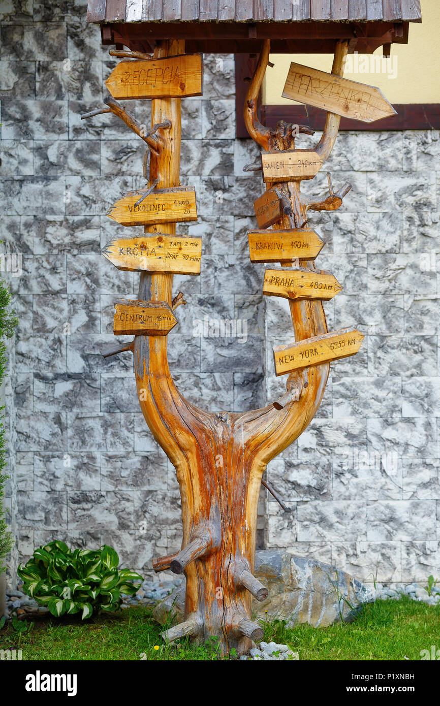 Highland mountain wooden signs showing distance and direction to some ...