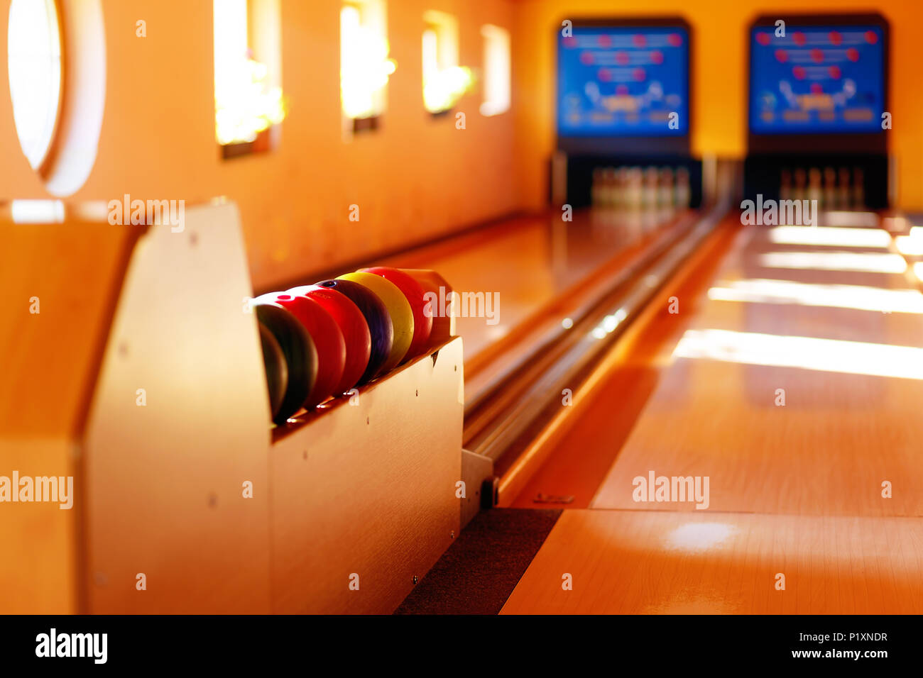 Insight into bowling hall prepared for the players Stock Photo - Alamy