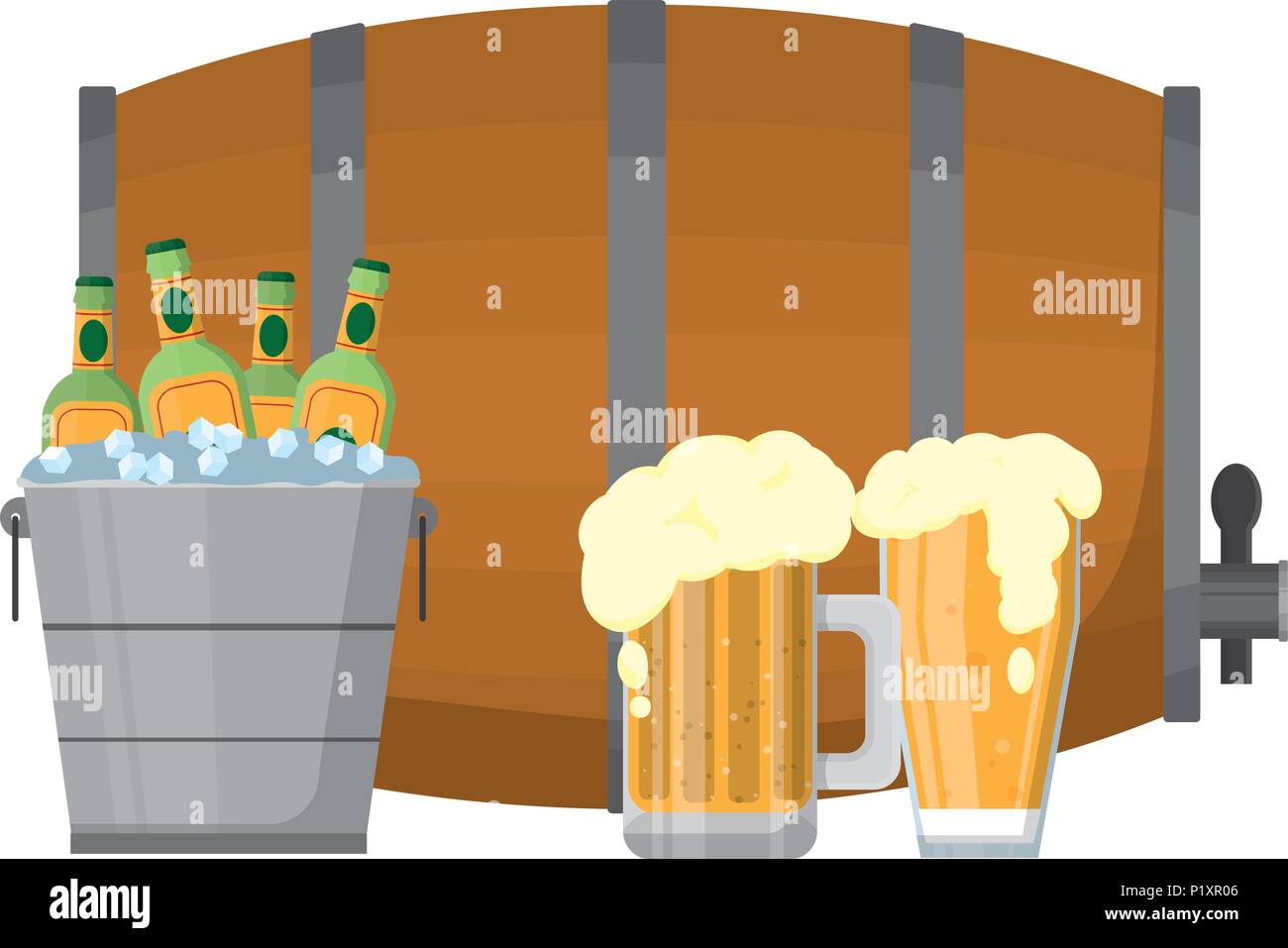 color beer barrel with bottles and glass beverage Stock Vector Image ...