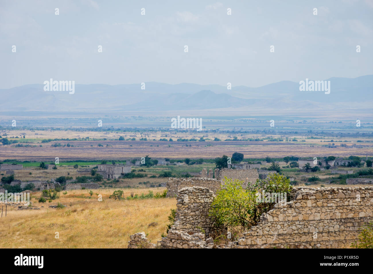 View towards Agdam (Aghdam) or Akna, destroyed town at Azeri border ...