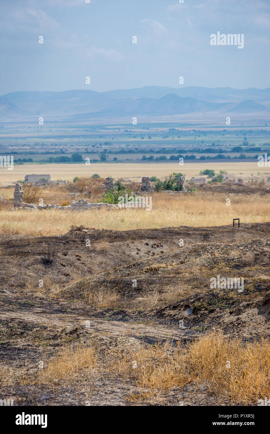View towards Agdam (Aghdam) or Akna, destroyed town at Azeri border ...