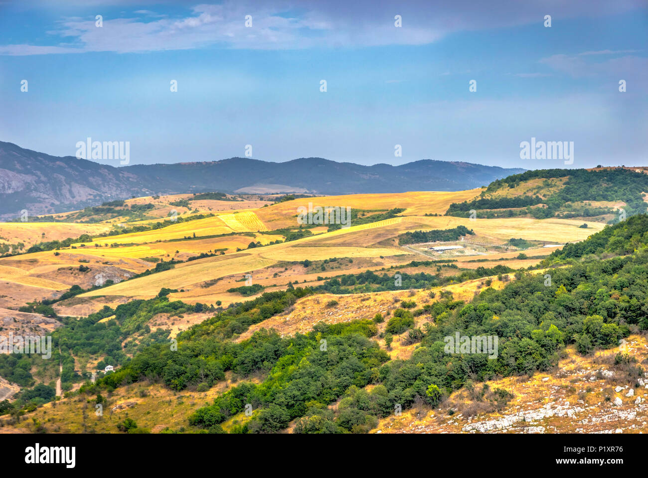 Golden summer landscape of hills and meadows in Nagorno Karabakh ...