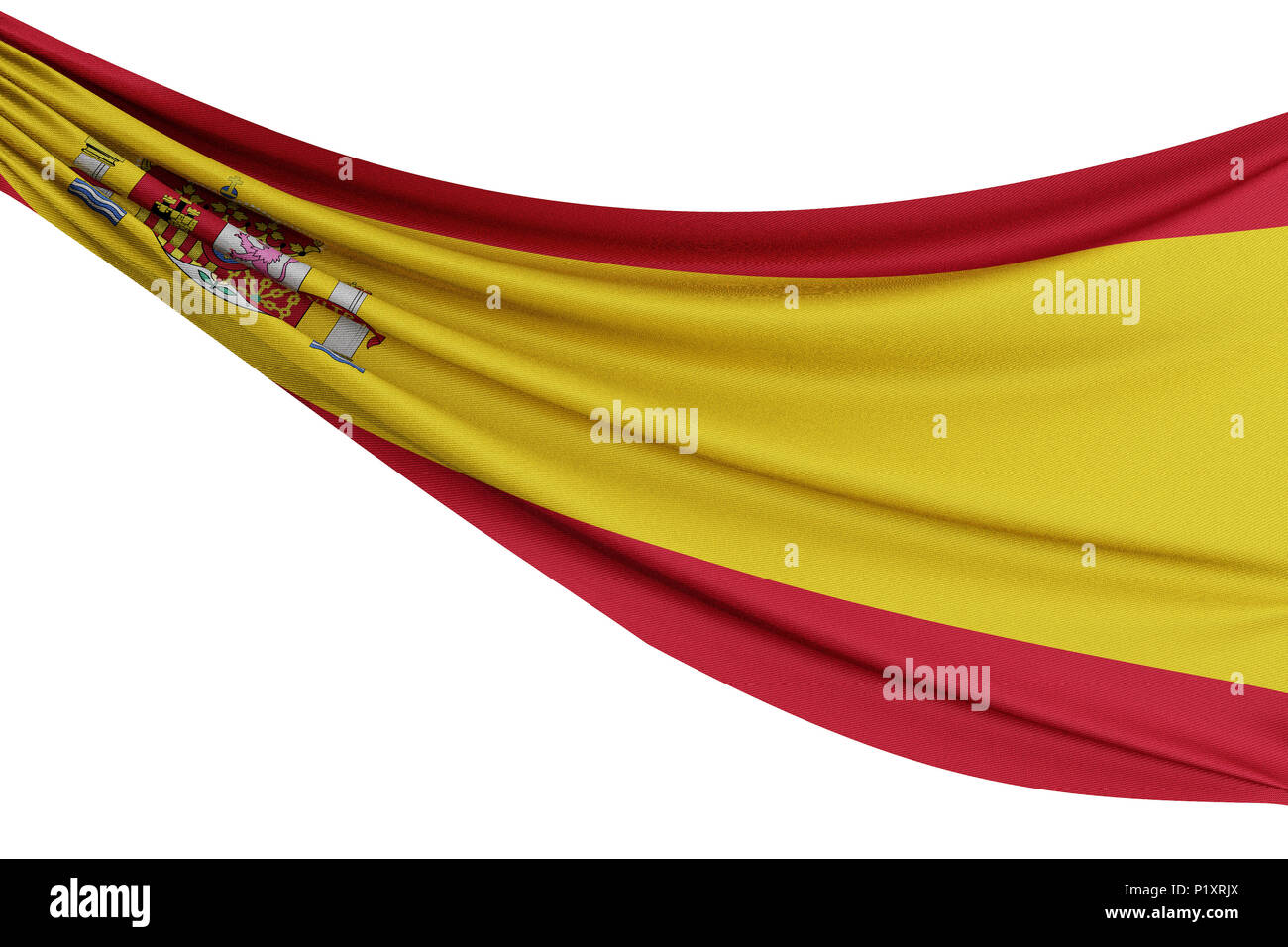 The national flag of Spain. Waving fabric flag with texture draped on a ...