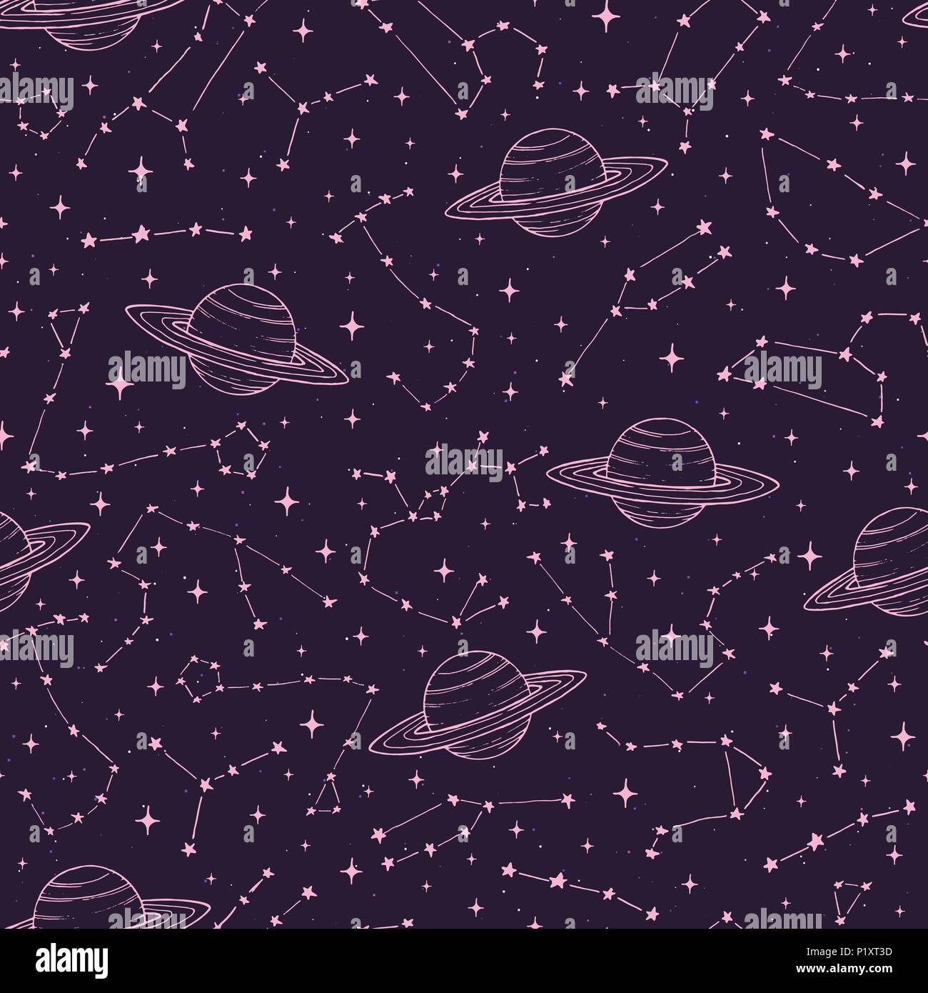 Vector seamlesss pattern with zodiac constellations and Saturn planets ...