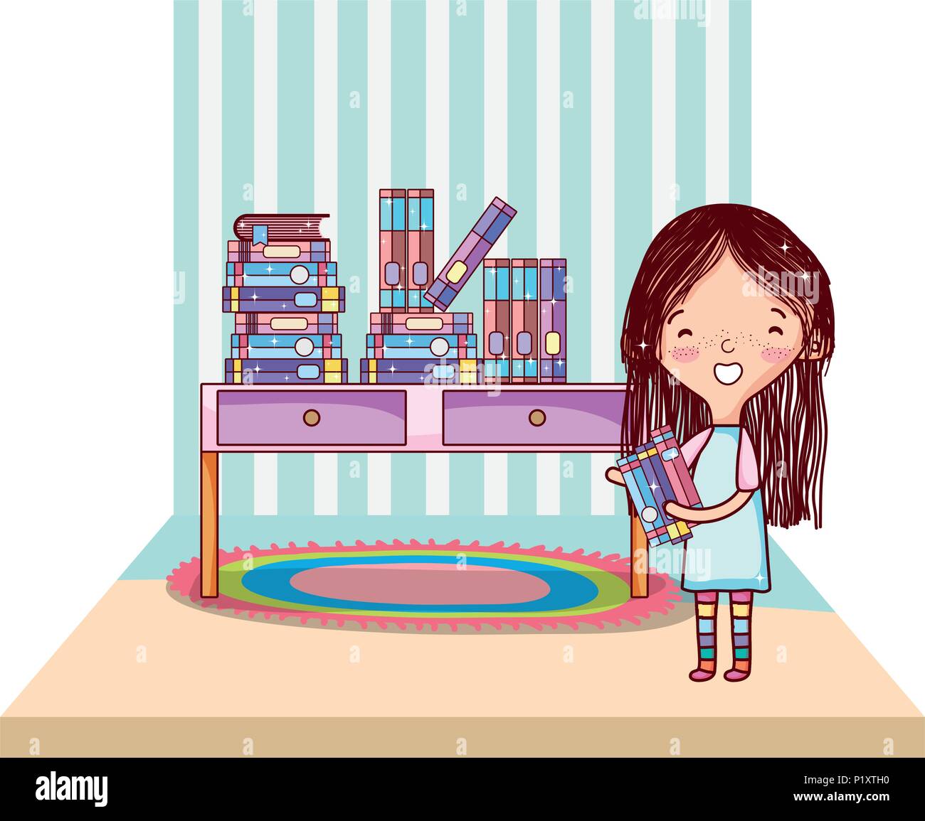 Happy school girl books Stock Vector Images - Alamy