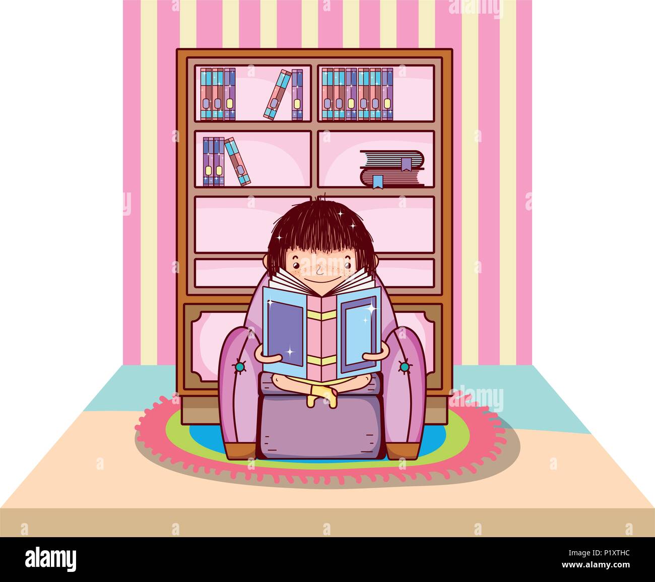 Reading book in chair Stock Vector Images - Alamy